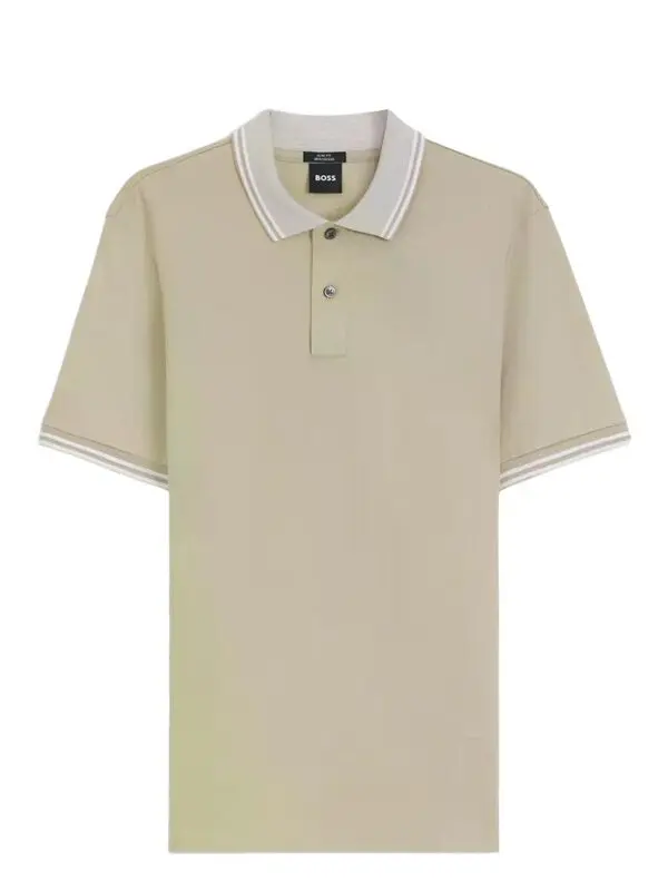 BOSS Stripe-trim Slim-fit Polo Shirt In Mercerised Cotton - Neutrals