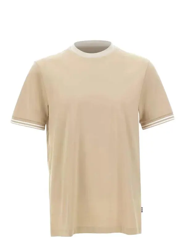 BOSS Mercerised Cotton Contrast-trim T-shirt - Neutrals