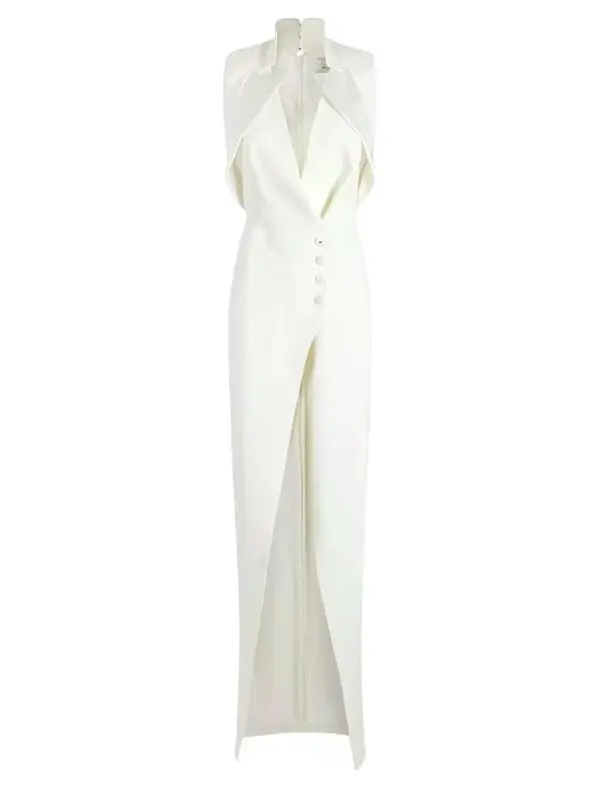 Elisabetta Franchi Satin-lapel Sleeveless Dress - Neutrals