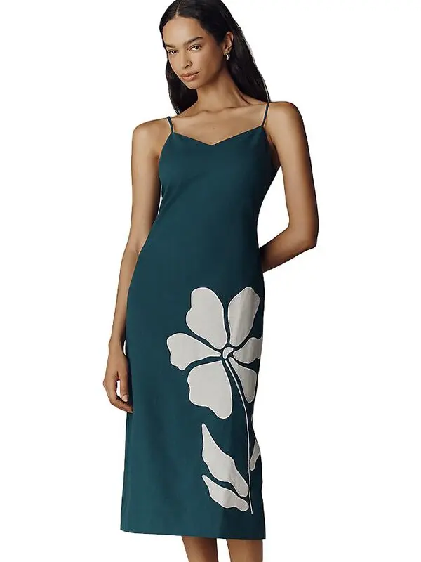 EXQUISE Linen Midi Dress - Botanical Garden Green