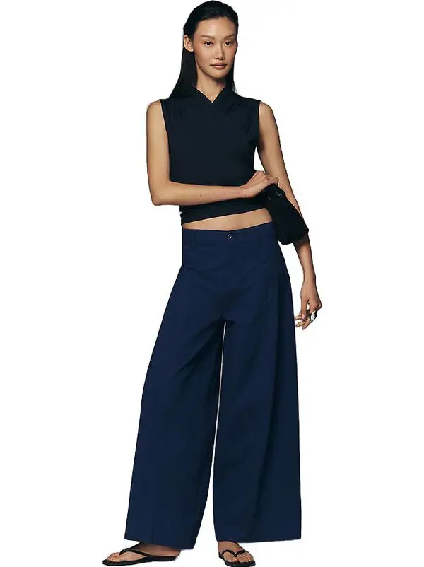 Maeve Wide-leg Pleated Pants - Navy