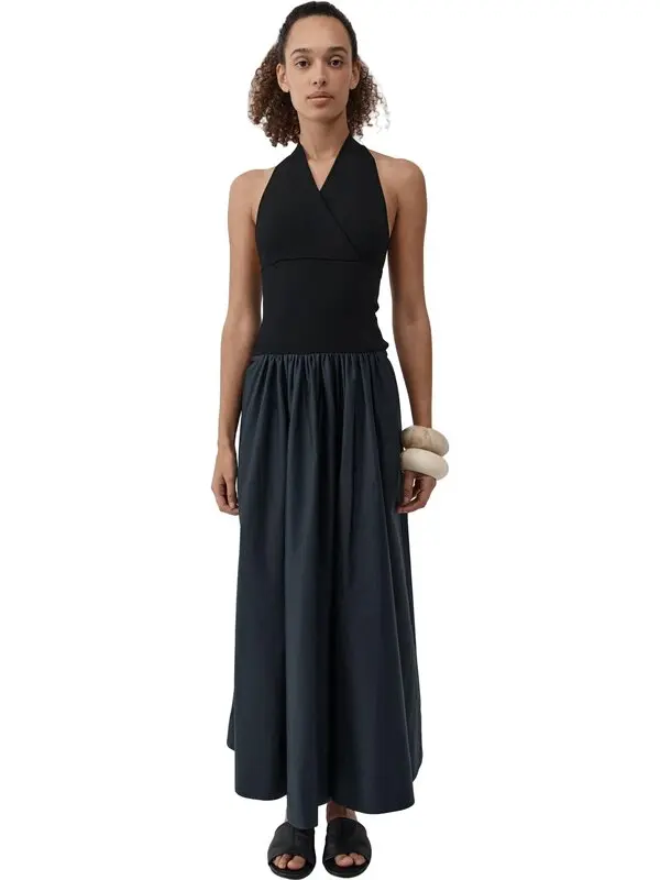 ST. AGNI Knit Halter Backless Maxi Dress - Black