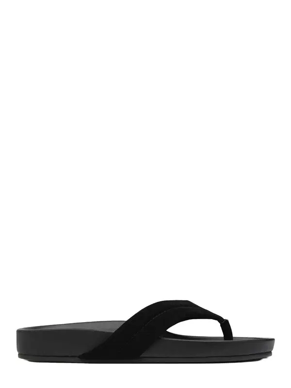 ST. AGNI Suede Stitch Detail Thong Slide - Black
