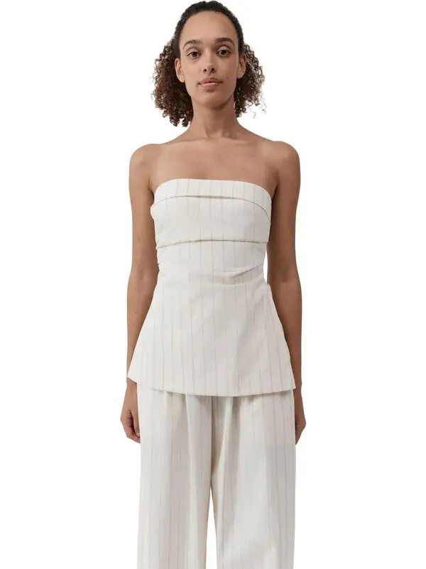 ST. AGNI Strapless Tie Back Top - Ecru Stripe