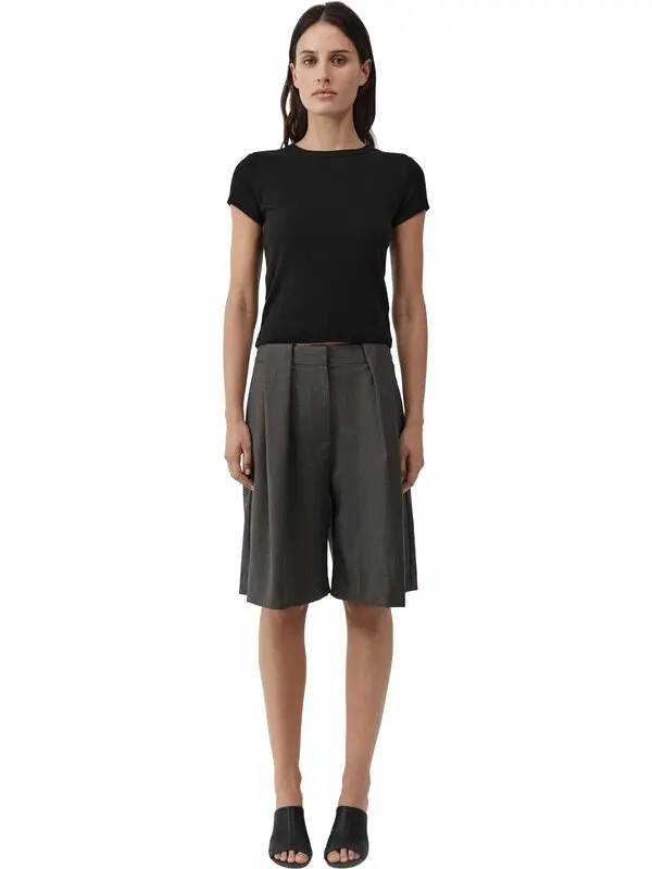 ST. AGNI Wool Pleat Loop Shorts - Mulch
