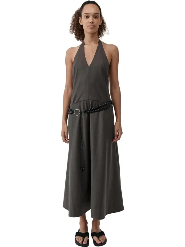 ST. AGNI Wool Halter Plunge Dress - Mulch