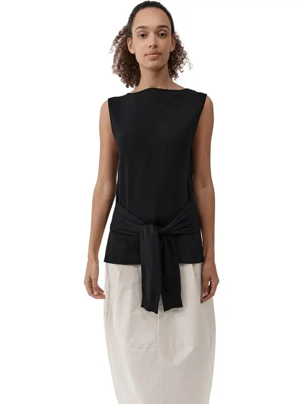 ST. AGNI Fine Merino Tie Waist Top - Black