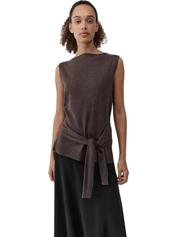 ST. AGNI Fine Merino Tie Waist Top - Mulch