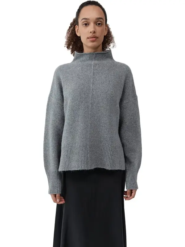 ST. AGNI Wool Blend Mock Neck Sweater - Concrete