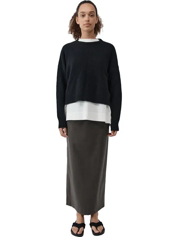 ST. AGNI Cropped Sweater In Wool Blend - Black