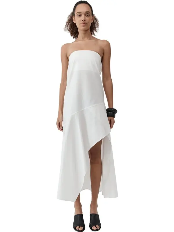ST. AGNI Oxford Strapless Asymmetric Dress - White