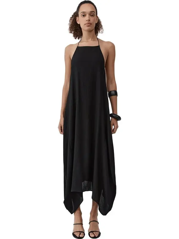 ST. AGNI Textured Weave Halter Maxi Dress - Black