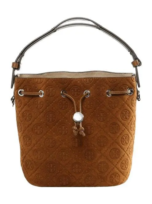 Tory Burch T Monogram Suede Bucket Bag - Brown