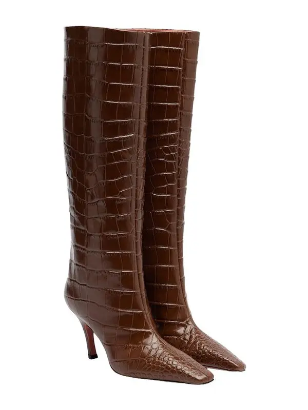 Amina Muaddi Mona Croc-effect Leather Knee-high Boots - Brown