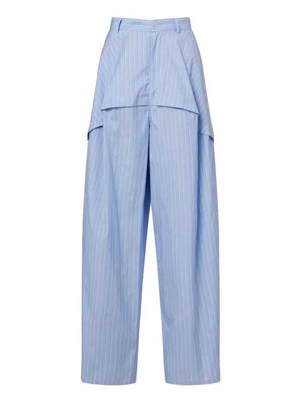 Loewe Striped Cotton Poplin Wide-leg Pants - Blue