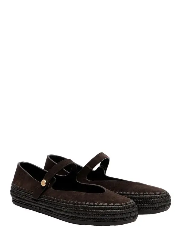 Loewe Paula's Ibiza Rio Suede Mary Jane Flats - Brown