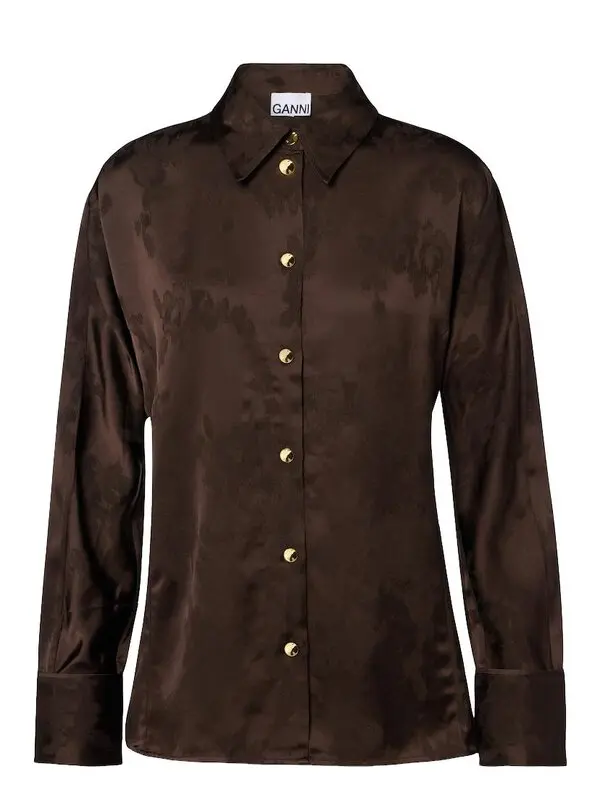 GANNI Satin Jacquard Shirt - Brown