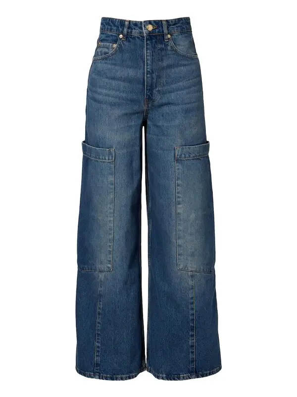 GANNI Mid-rise Wide Leg Cargo Jeans - Blue