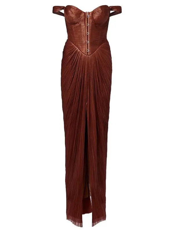 MARIA LUCIA HOHAN Susie Silk Bustier Gown - Brown