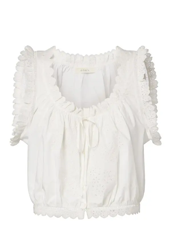 DÔEN Traveler Embroidered Top - White