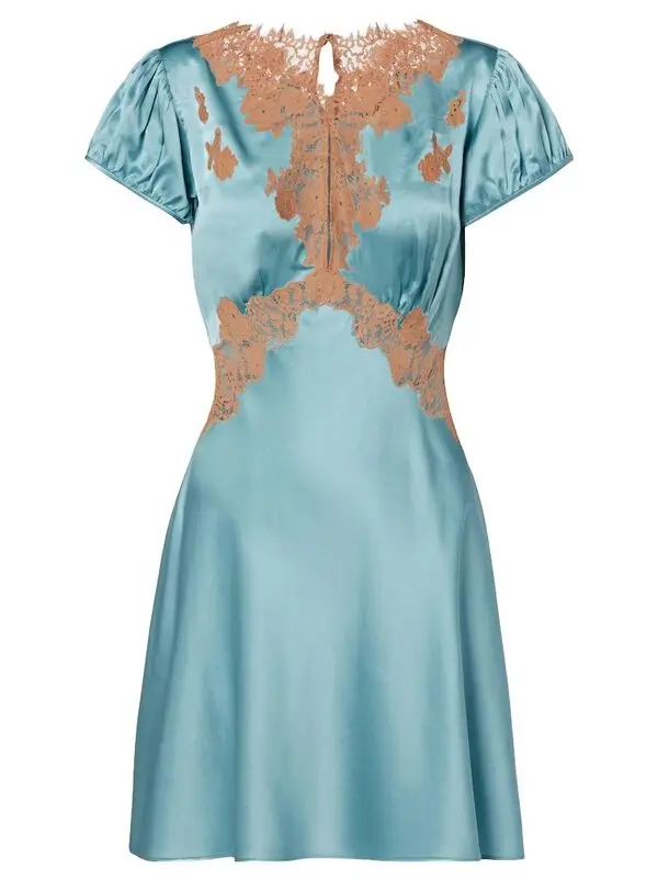 DÔEN Junia Lace-trimmed Silk Satin Minidress - Blue