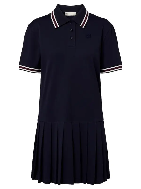 Tory Burch Striped Pleated Polo Dress - Blue