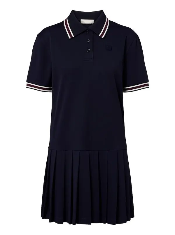 Tory Burch Striped Pleated Polo Dress - Blue