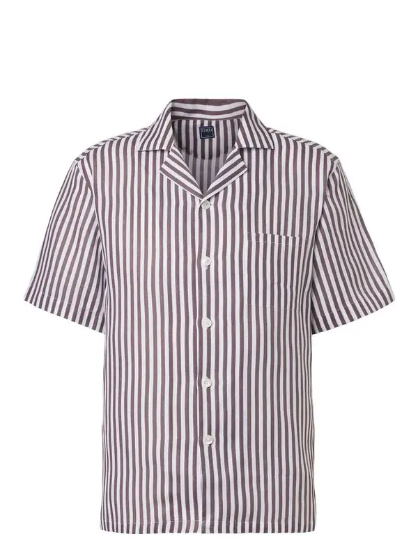 Fedeli Striped Linen Bowling Shirt - Brown