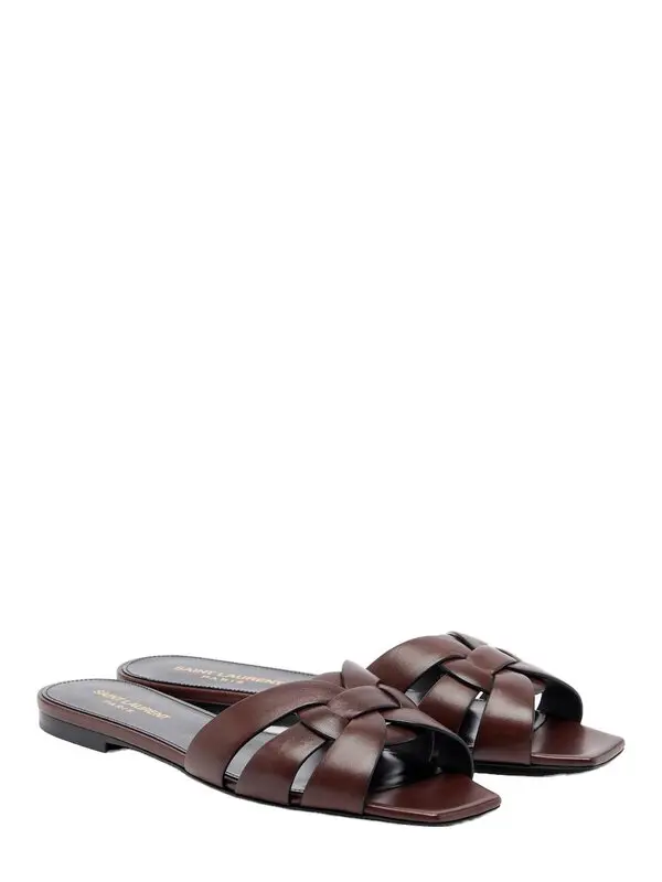 Saint Laurent Tribute Leather Sandals - Brown