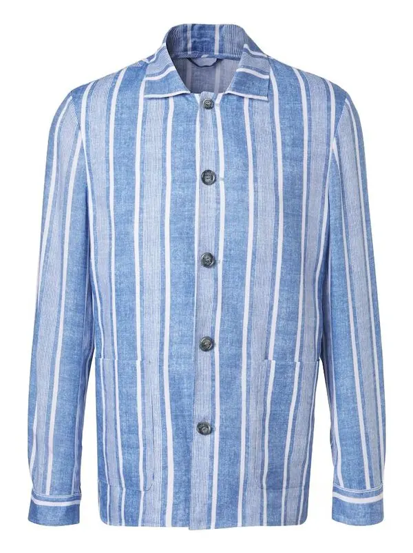 Fedeli Striped Linen Overshirt - Blue
