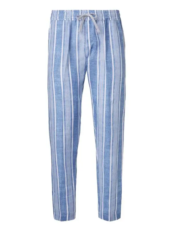 Fedeli Striped Linen Straight Pants - Blue