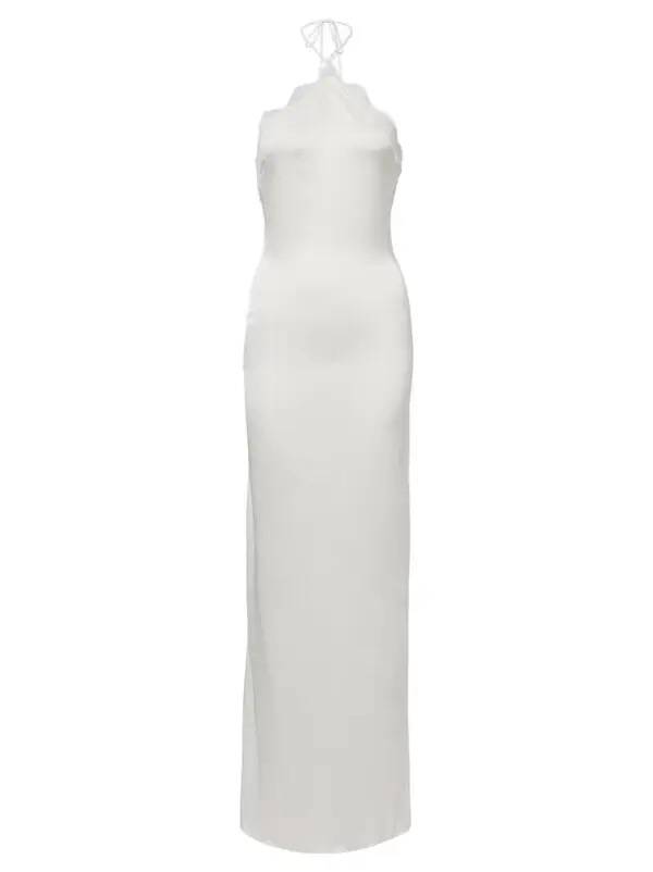 Oseree Bridal Lace-trimmed Satin Maxi Dress - White
