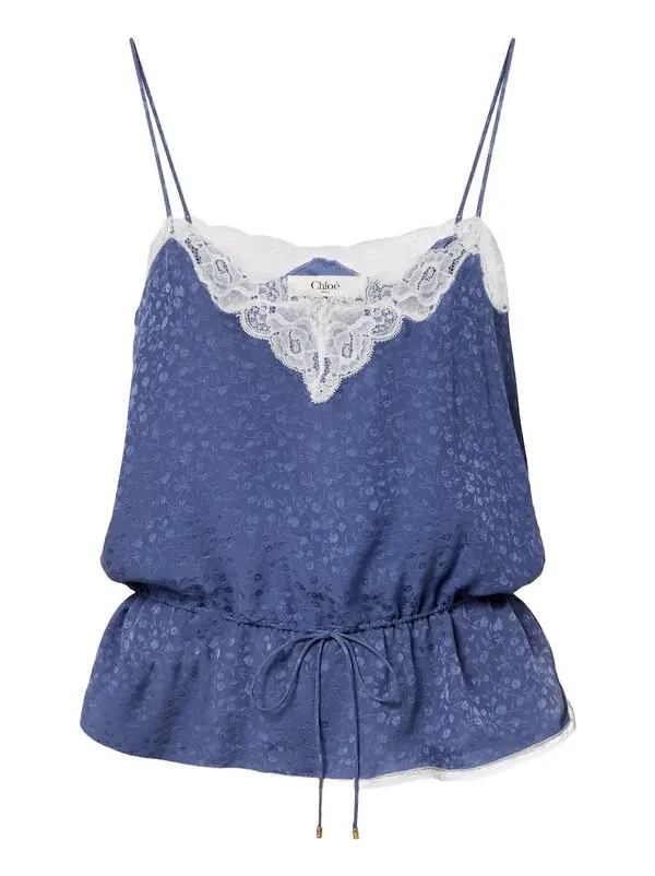 Chloé Lace-trimmed Silk Jacquard Camisole - Blue