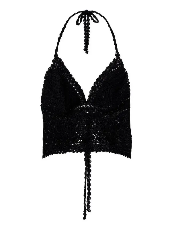Anna Kosturova Filigree Crochet Halterneck Top - Black