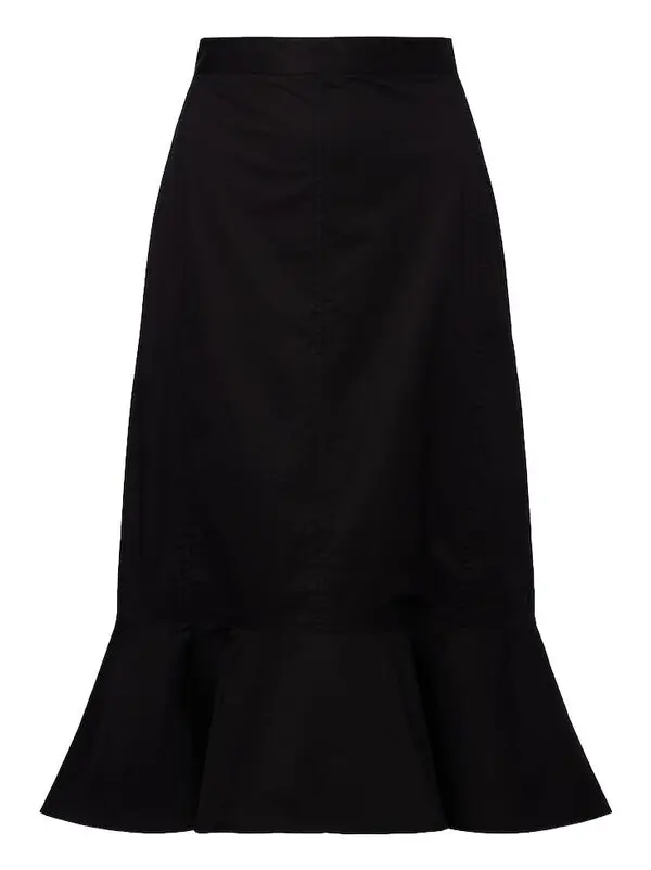 Plan C Ruffled Cotton-blend Poplin Midi Skirt - Black