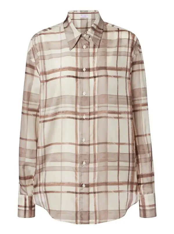 Brunello Cucinelli Checked Silk Shirt - Beige