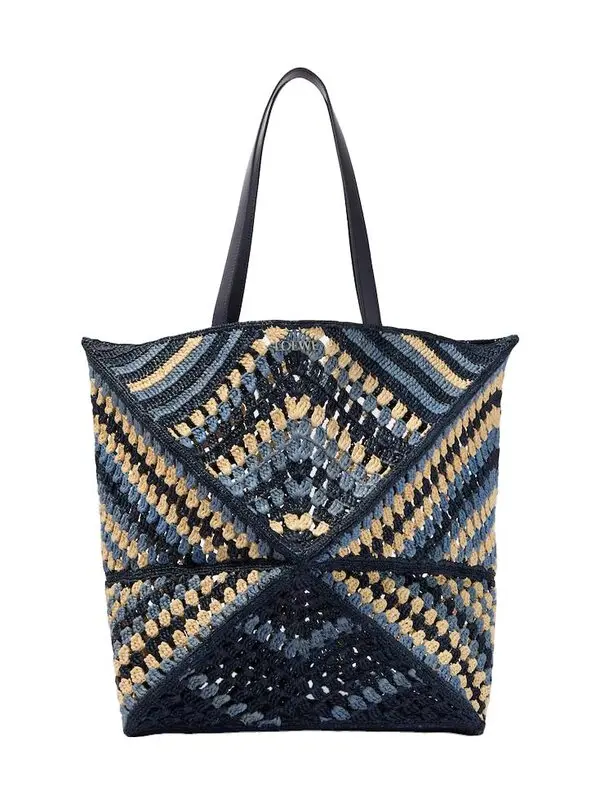 Loewe Puzzle Fold Xl Raffia Tote Bag - Blue