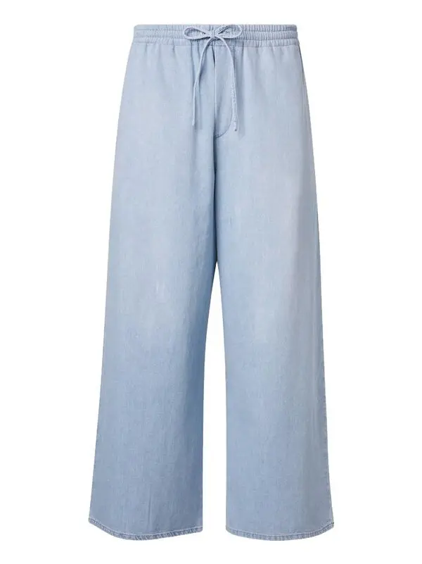 Loewe Anagram Denim Cropped Wide-leg Pants - Blue