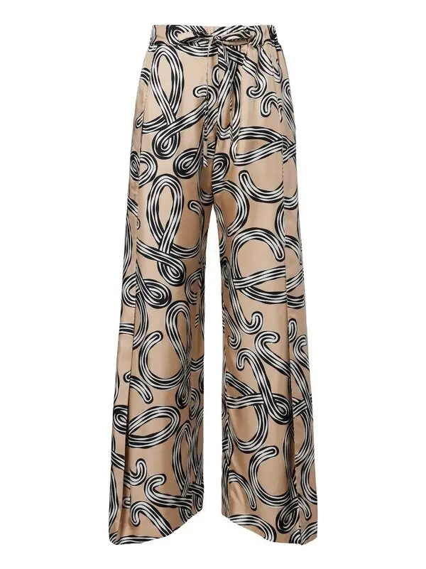 Loewe Paula's Ibiza Anagram Silk Wide-leg Pants - Beige