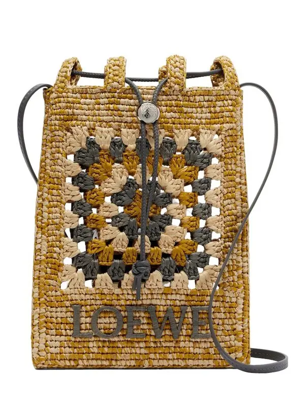Loewe Raffia Pouch With Strap - Beige