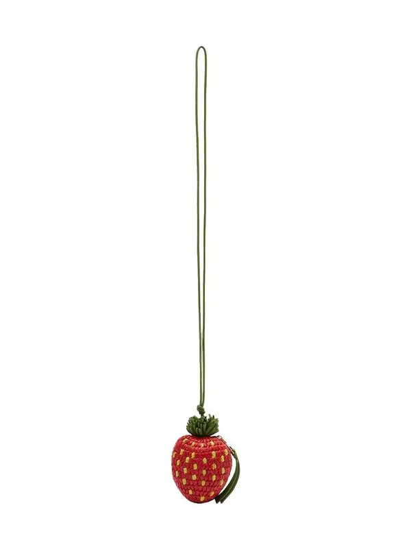 Loewe Strawberry Crochet Raffia Coin Purse - Red