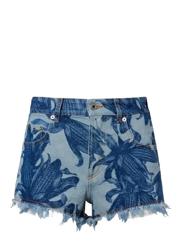 Loewe Paula's Ibiza Frayed Printed Denim Shorts - Blue
