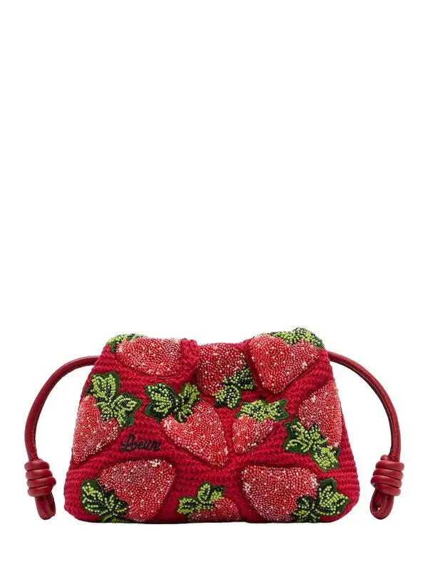 Loewe Paula's Ibiza Flamenco Mini Beaded Clutch - Red