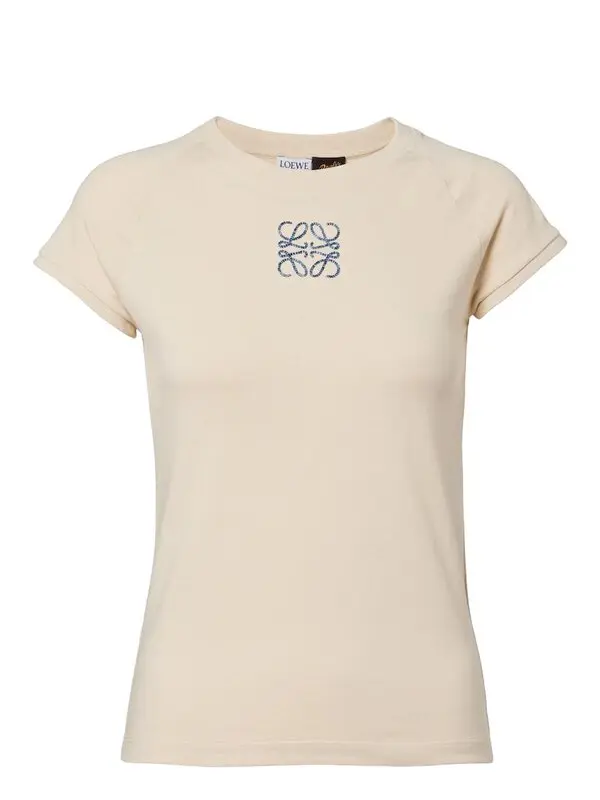 Loewe Anagram Embroidered Cotton T-shirt - Beige