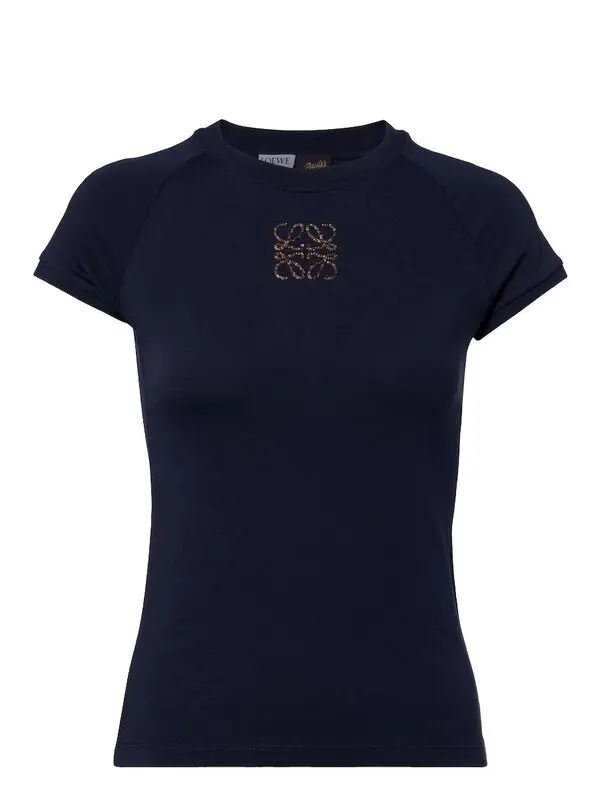Loewe Anagram Embroidered Cotton T-shirt - Blue