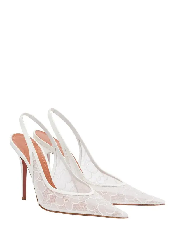 Amina Muaddi Anok Lace Slingback Pumps - White
