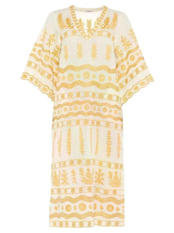 ERES Luxuriance Embroidered Linen Midi Dress - Neutrals