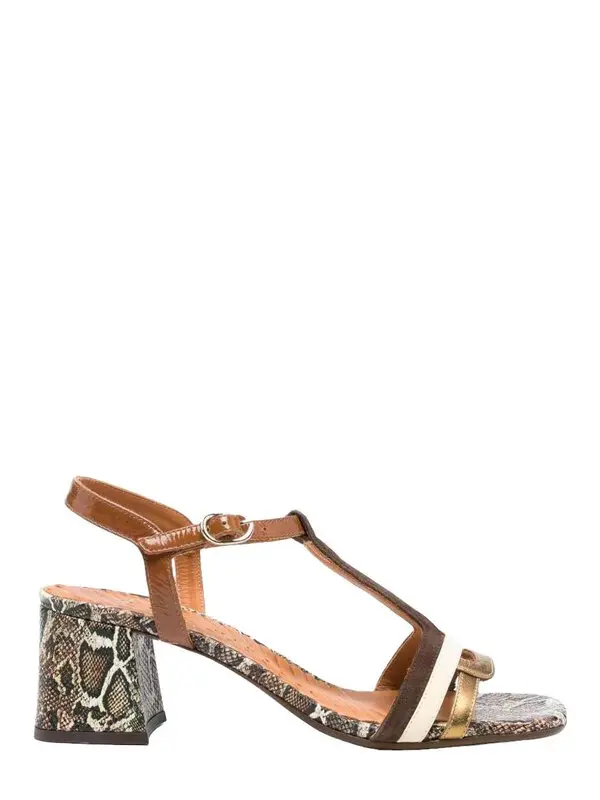 Chie Mihara Liluice Snakeskin-effect T-bar Sandals - Brown