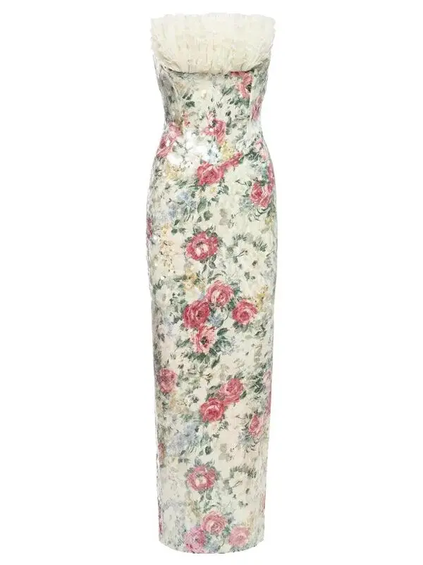 NISSA Sequin-embellished Ruffled Midi Dress - Neutrals