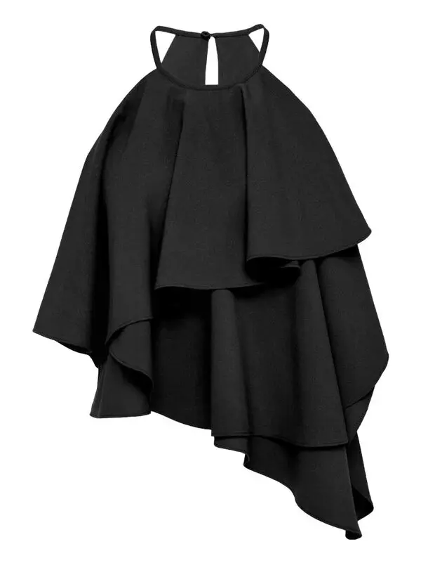 CLUB21 COLLECTION Georgette Dana Asymmetric Ruffled Top - Black
